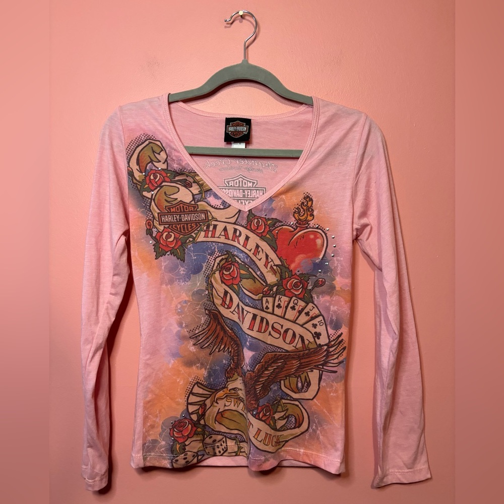 Y2k Harley Davidson Ed Hardy Style Longsleeve Shirt - Gem